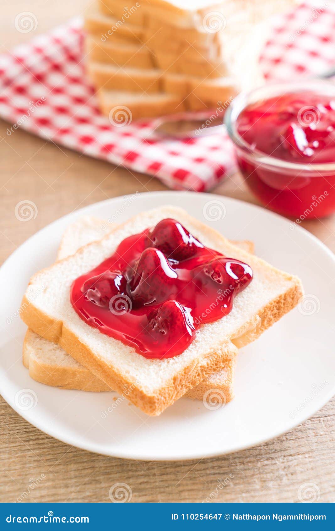 Bread with strawberry jam stock image. Image of tasty - 110254647