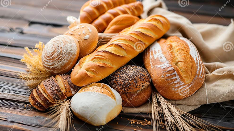 Bread Symphony: a Harmony of Assorted Breads on Wooden Elegance Stock Image - Image of table ...