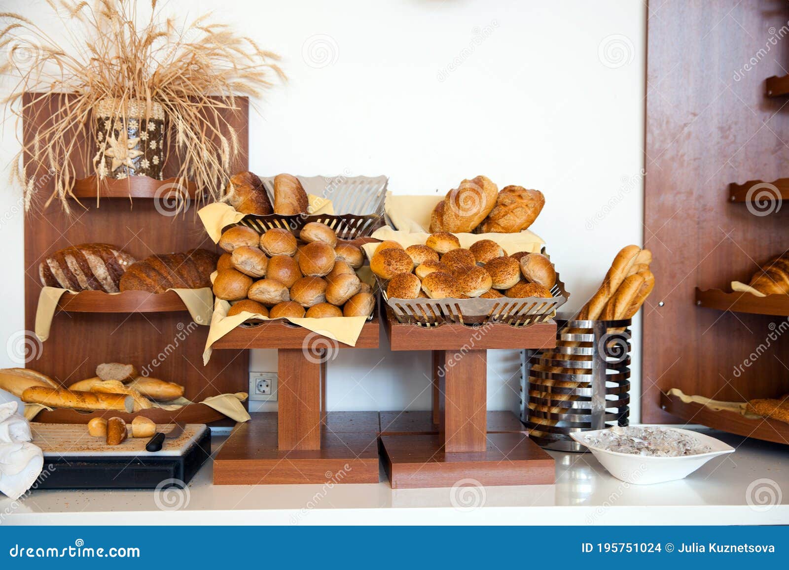 A Bread Table in Hotel with Self Service Buffet Stock Photo - Image of ...