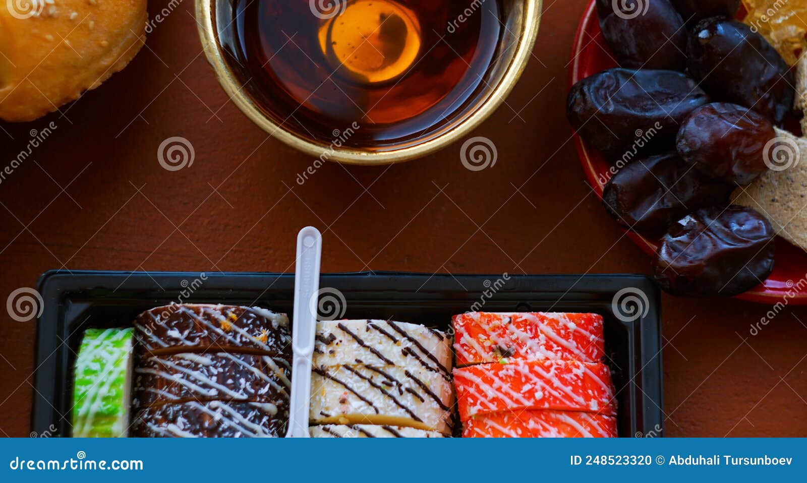 Bread, Tea and Dates, Halva Stock Photo - Image of healthy, drink ...