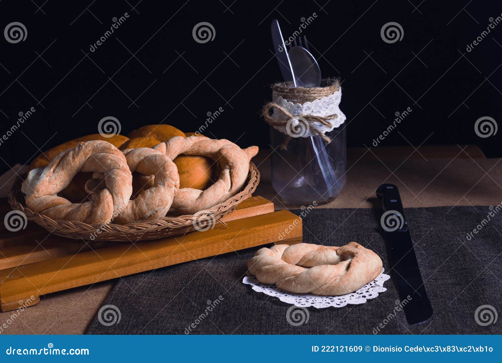 Bread with Thread on the Table Ready To Cut with the Knife Stock Image ...