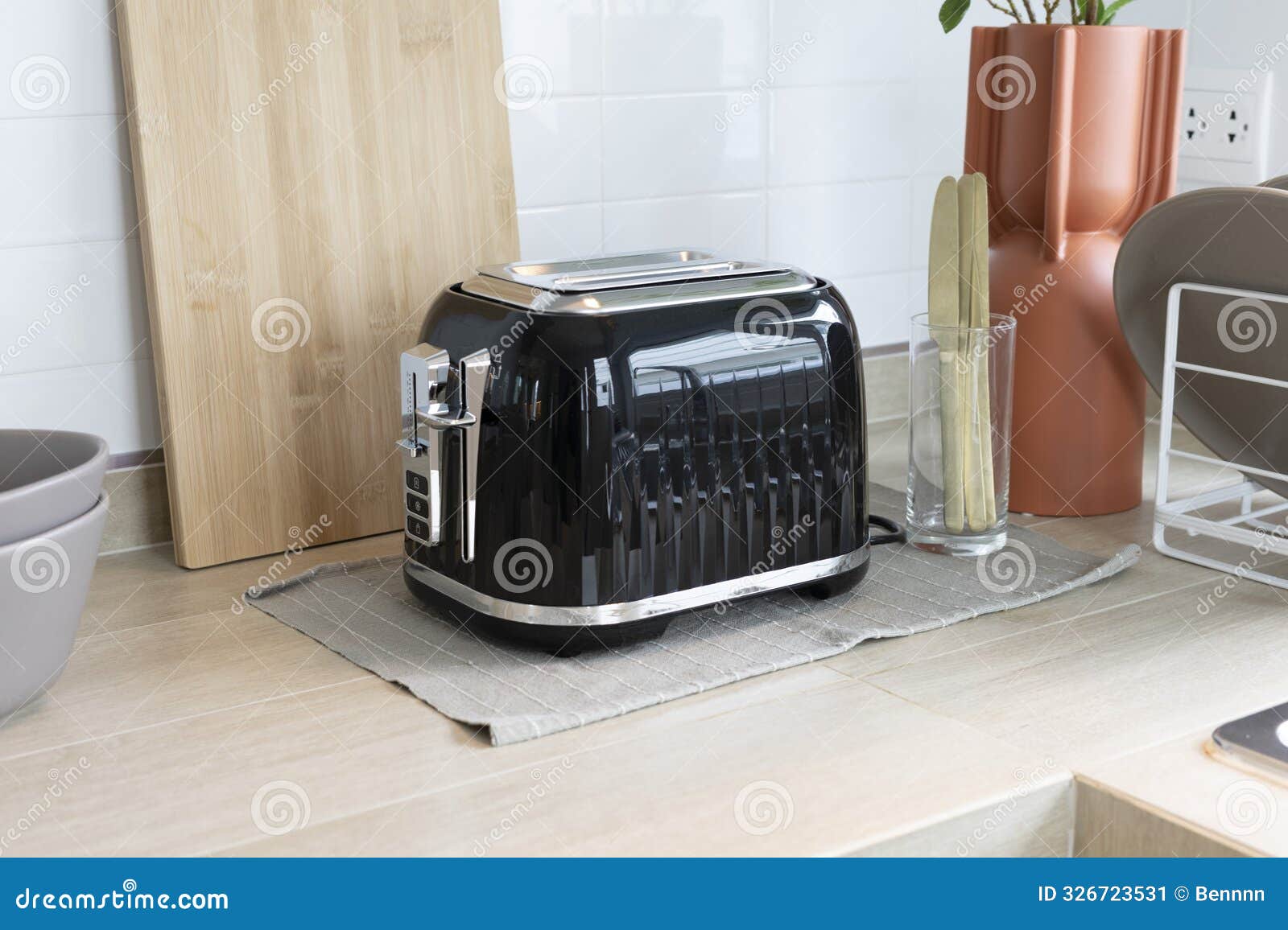 Bread Toaster on Kitchen Worktop with Tiled Walls Stock Image - Image ...