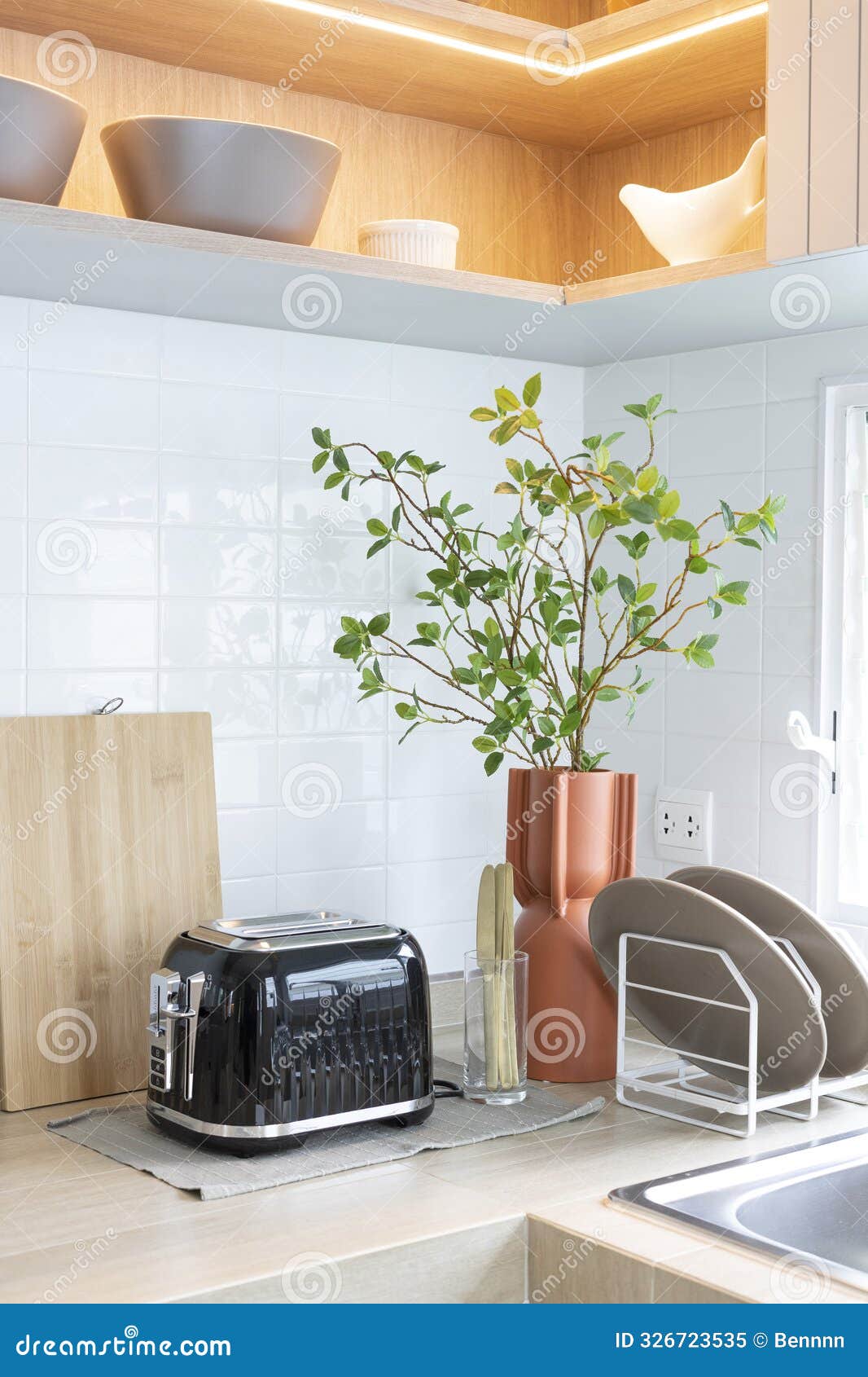 Bread Toaster on Kitchen Worktop with Tiled Walls Stock Image - Image ...