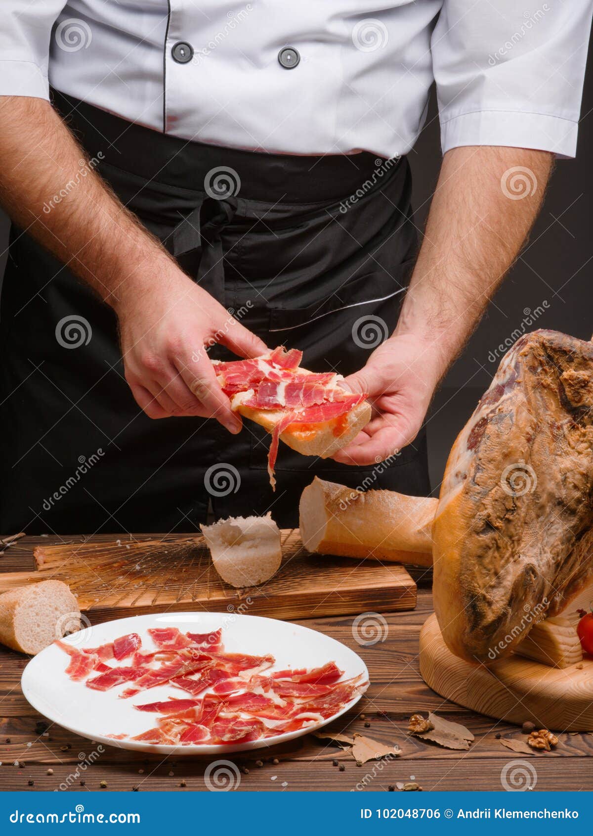 Bread with Tomatoes and Jamon. Spanish Delicacy Stock Photo - Image of ...