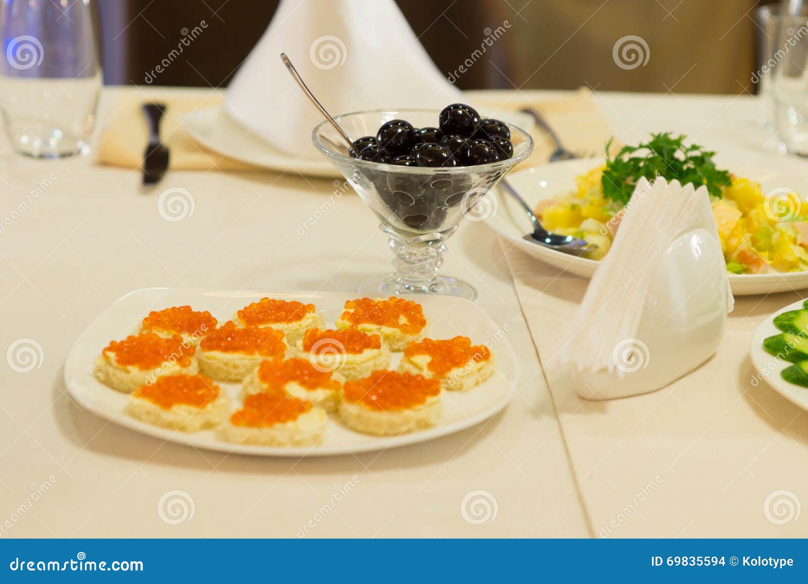 Bread Topped with Caviar on a Buffet Table Stock Photo - Image of ...