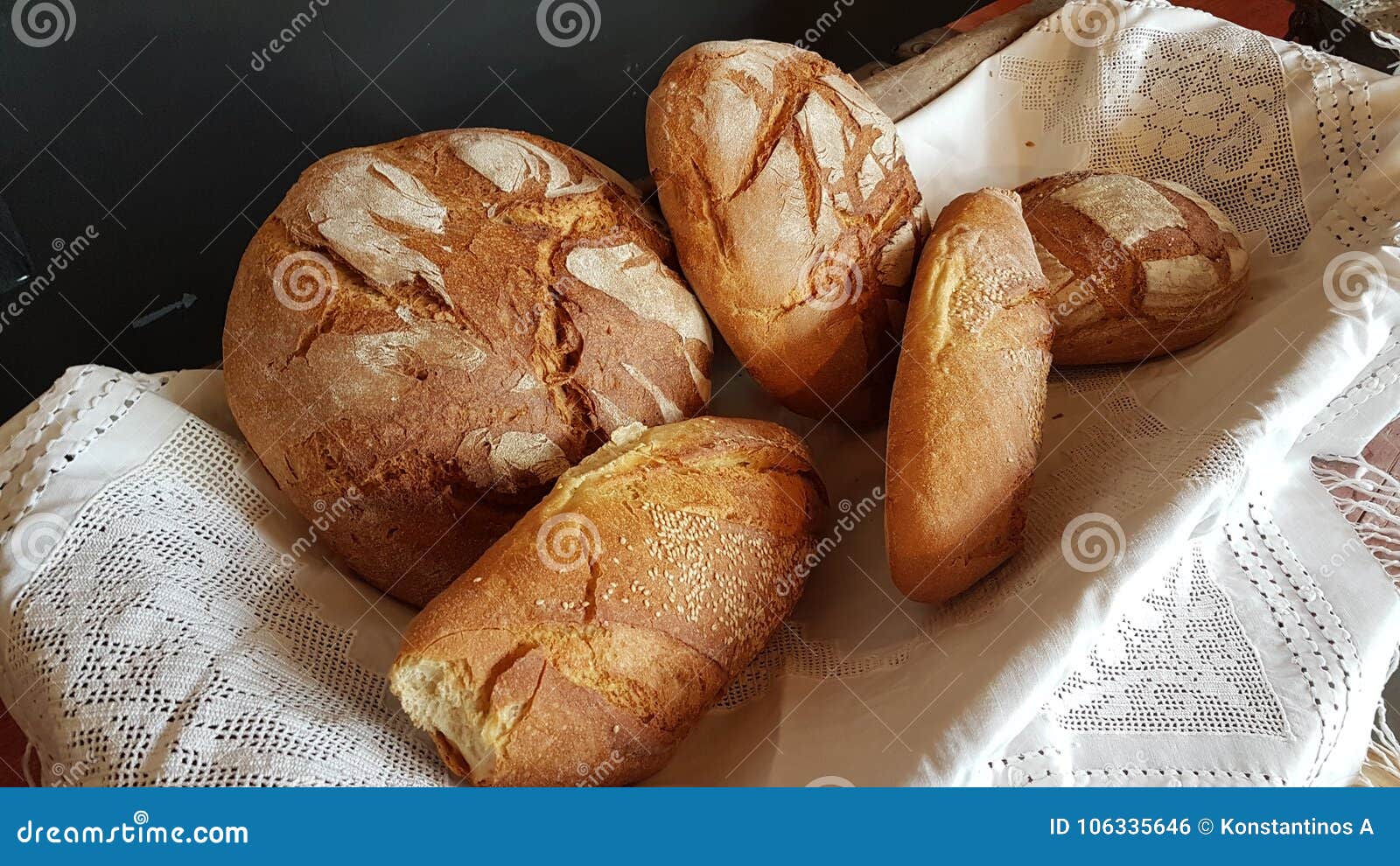 Bread Types in Greece Round Isolated in White and Black Stock Photo ...