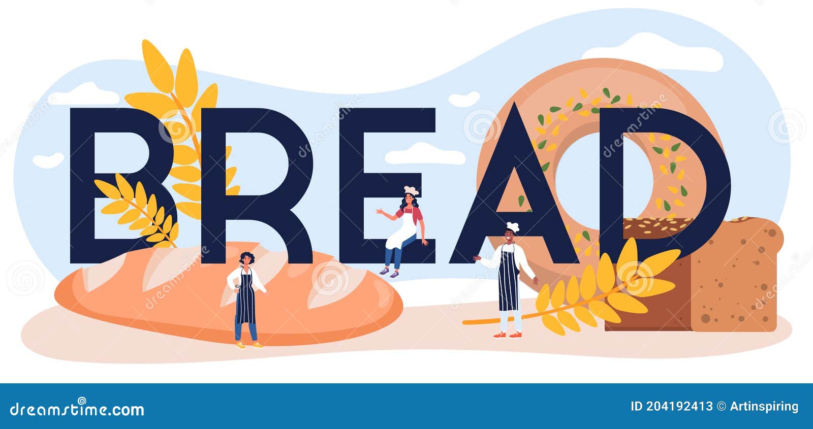 Bread Typographic Header. Chef in the Uniform Baking Bread Stock Vector ...