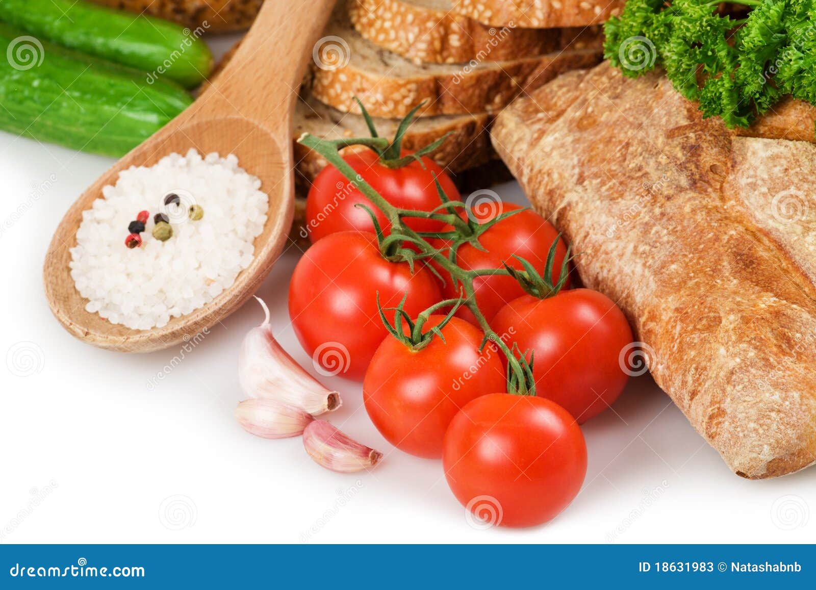 Bread and vegetables stock image. Image of pepper, garlic - 18631983