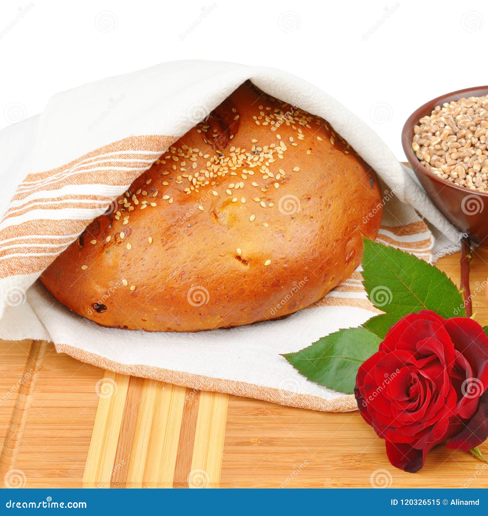 Bread, Grain and Flour Isolated on White Background. Stock Image ...