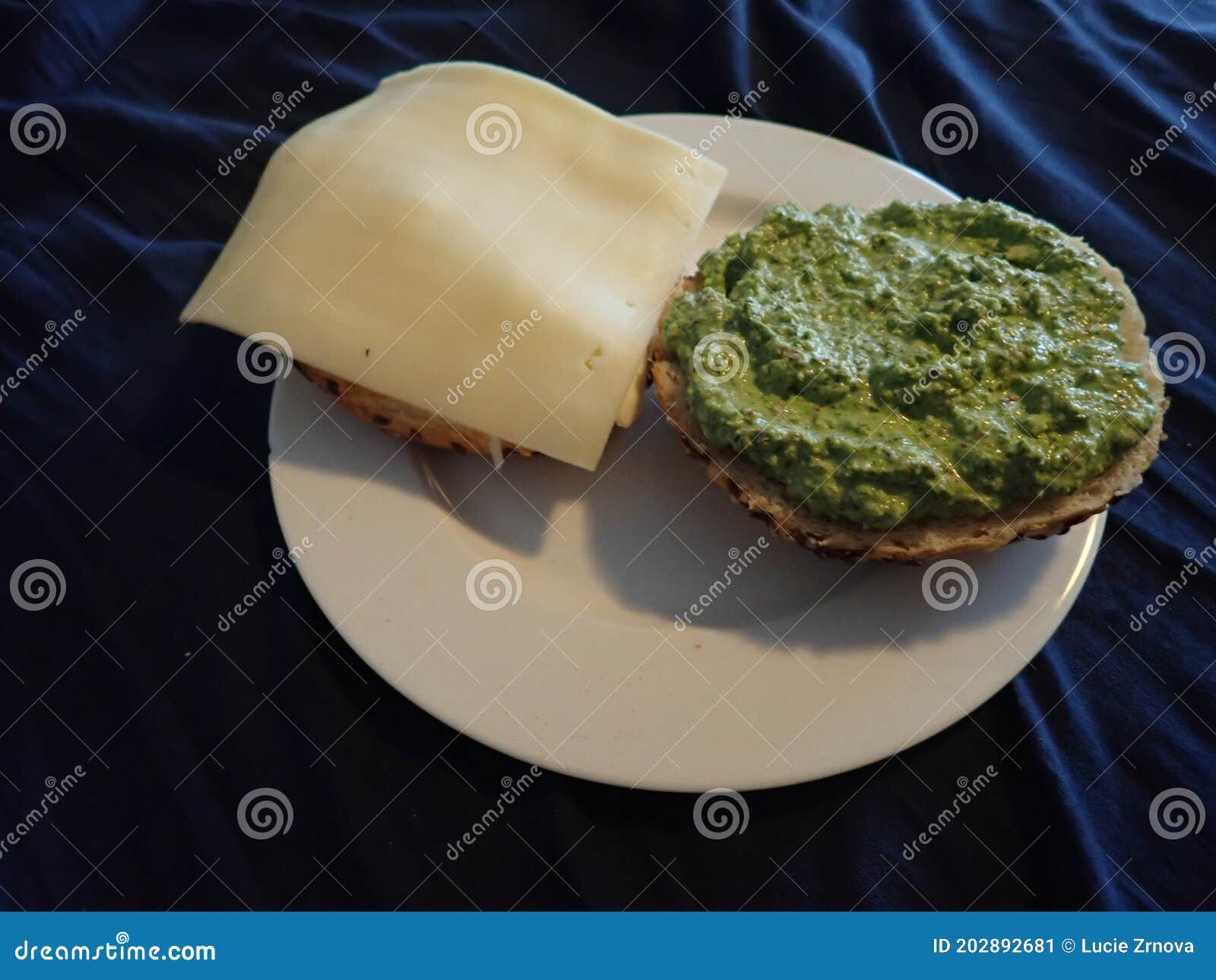 Bread Witch Cheese Slice and Green Pesto Stock Image - Image of ...