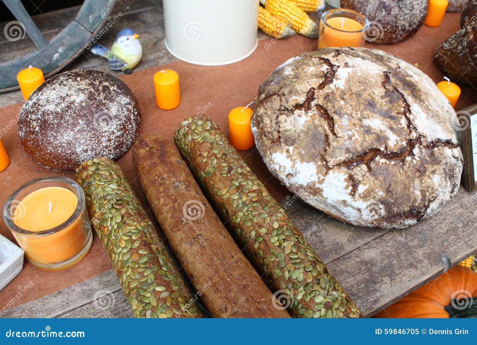 Bread on a Wooden Table for Breakfast in Bakery with Decoration Stock ...