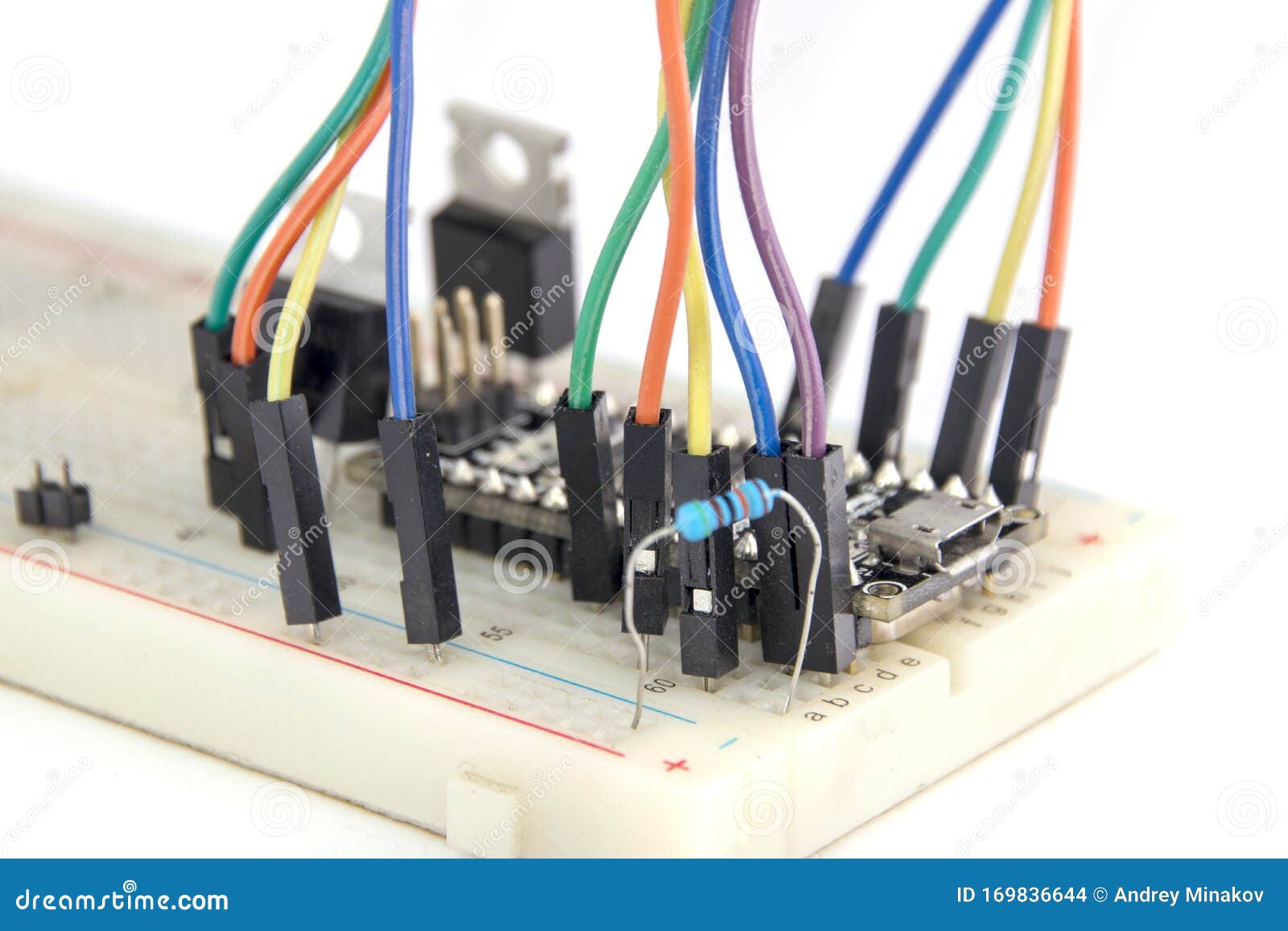 Breadboard Arduino Nano Prototyping Board Transistors Resistors Colored ... Breadboard Arduino Nano Prototyping Board Transistors Resistors Colored ...