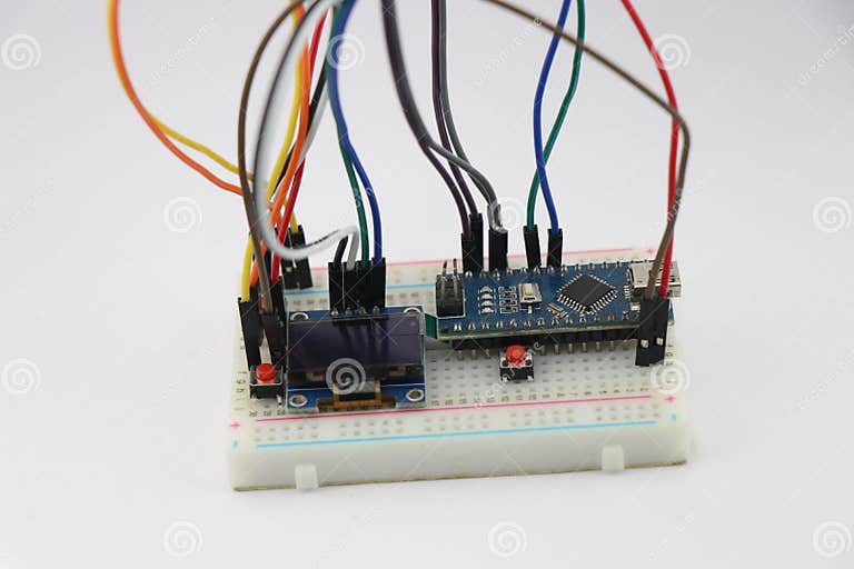 Breadboard Circuit Made from Display Module and Microcontroller Board ...