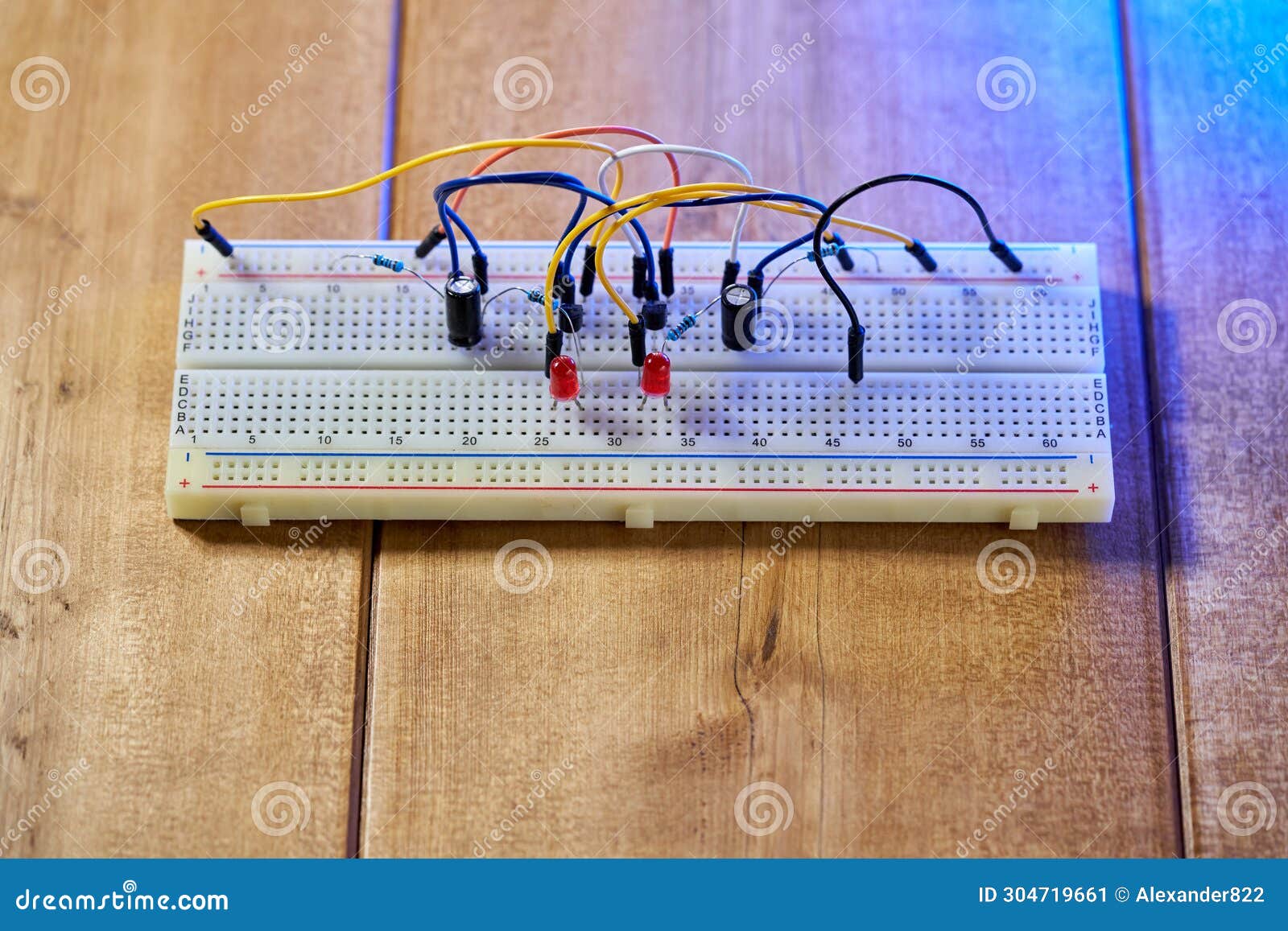 Breadboard with Electrical Elements, on a Wooden Table Stock Image ...