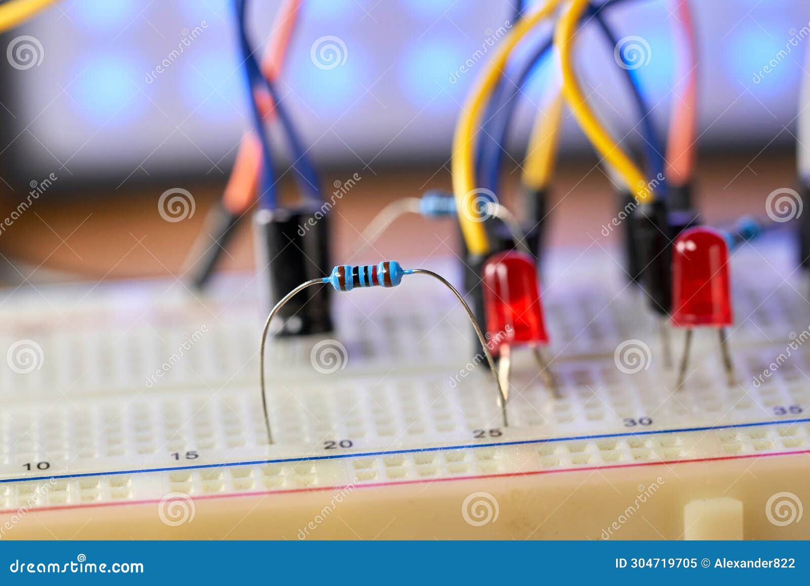 Breadboard with Electrical Elements, on a Wooden Table Stock Image ...