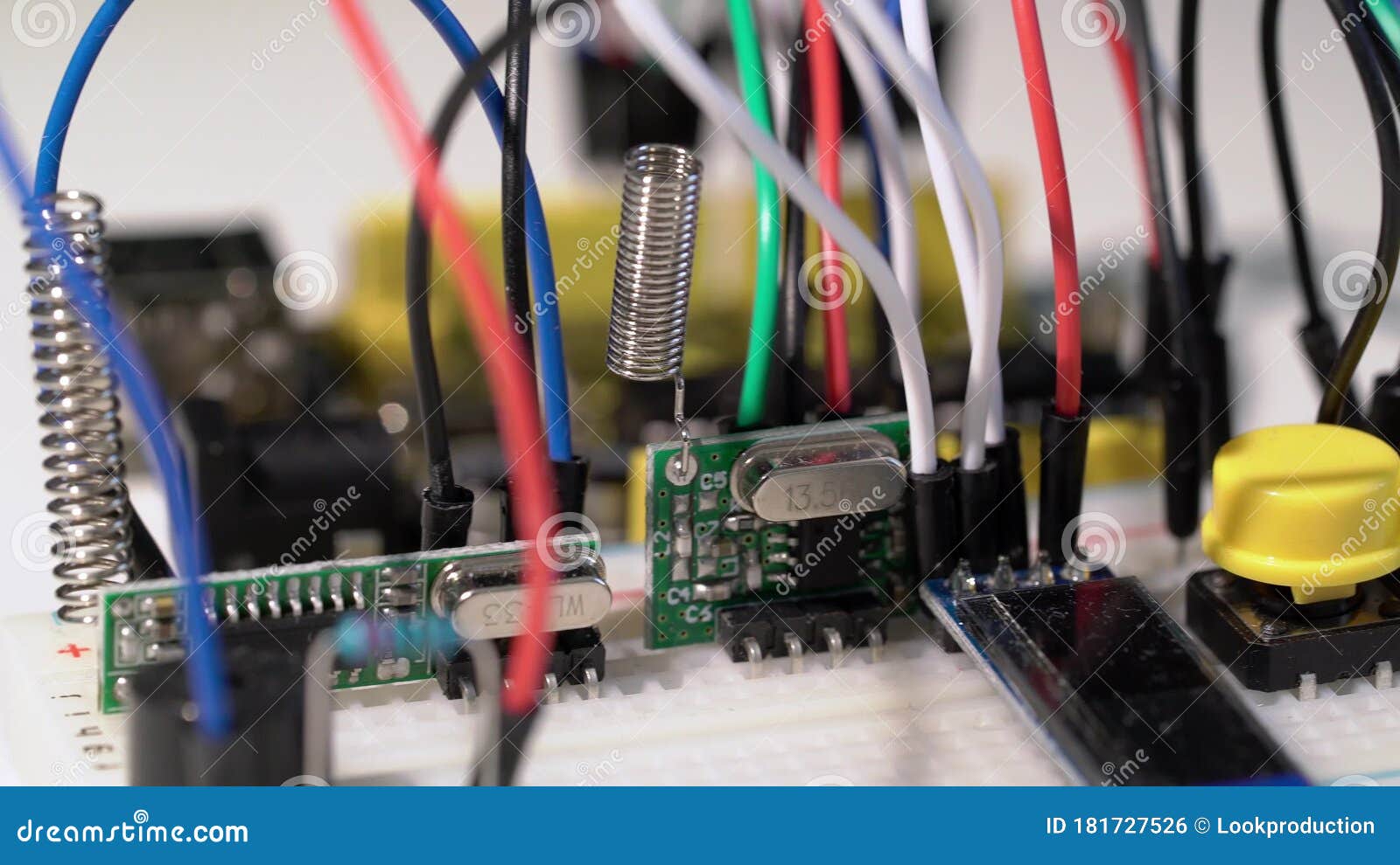 Breadboard Prototyping with Microcontroller Arduino Components and Wire Jumpers Stock Footage ...