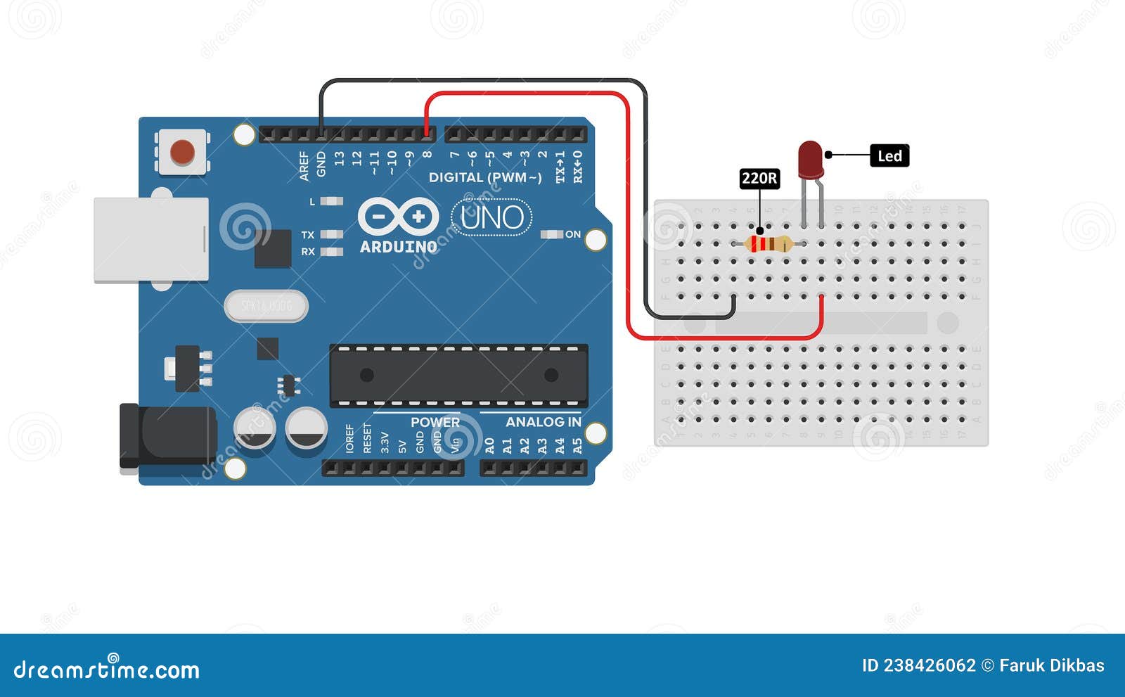 Arduino Uno Basic Examples Blink Circuit Breadbord Circuit Setup Sequential Flashing Led