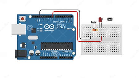 Arduino Uno Basic Examples, Blink Circuit. Breadbord Circuit Setup ...