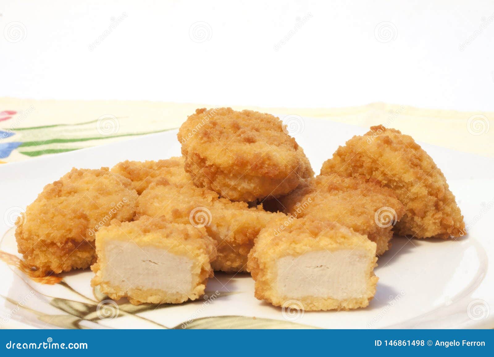 Breaded Chicken Nuggets with Packaging Stock Photo - Image of morsels ...