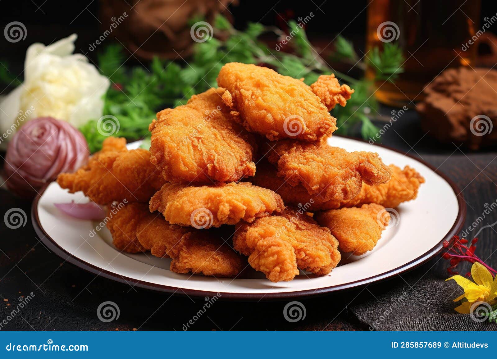 Breaded Chicken Pieces on a Plate before Frying Stock Illustration ...