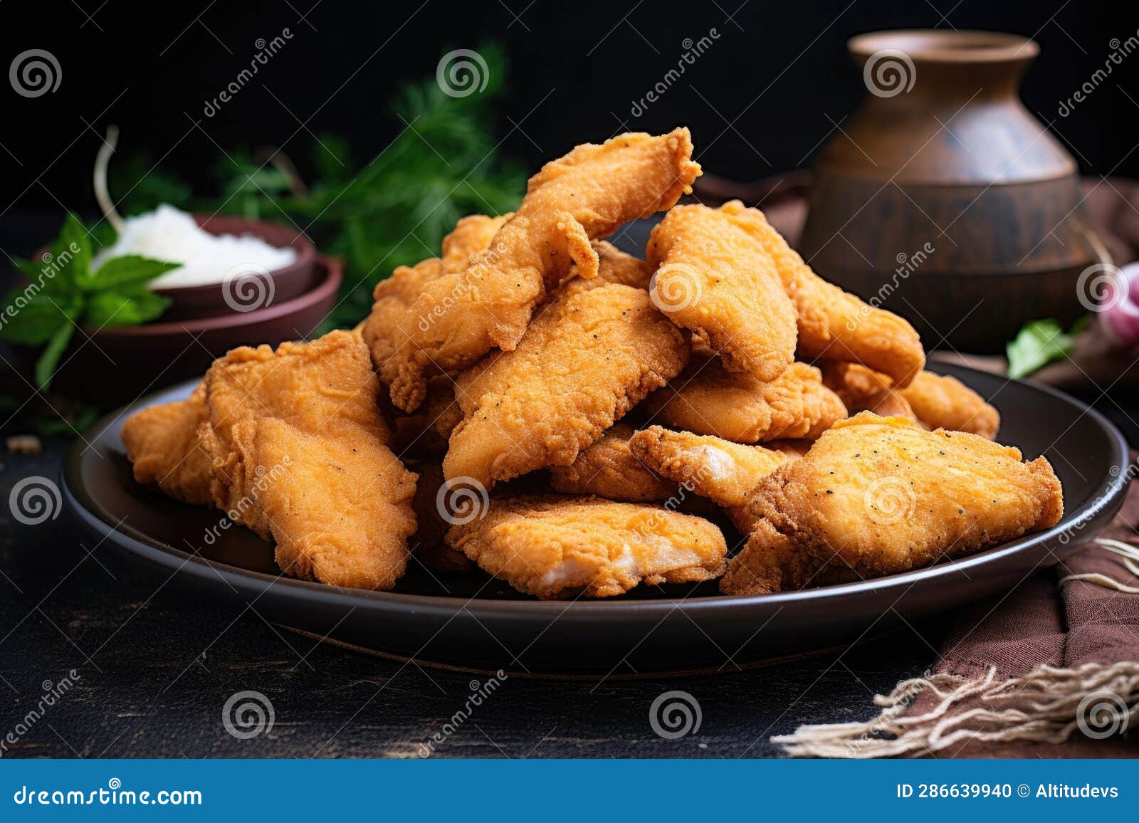 Breaded Chicken Pieces on a Plate before Frying Stock Photo - Image of ...