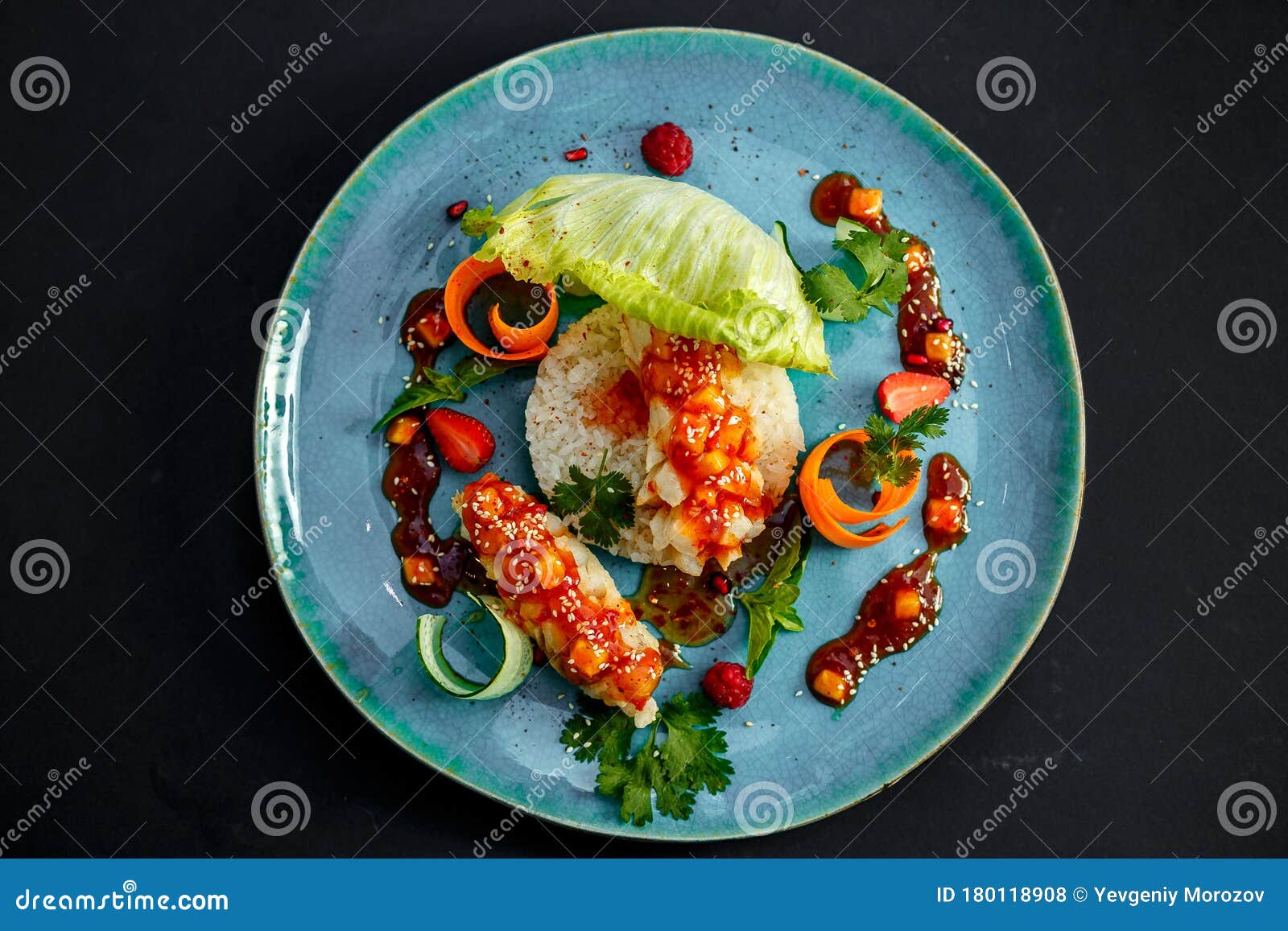 Breaded Chicken with a Side Dish of Rice Stock Photo - Image of pork ...