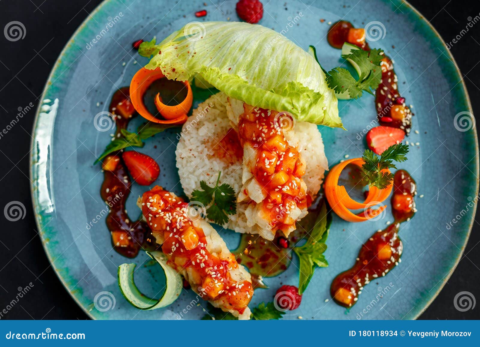 Breaded Chicken with a Side Dish of Rice Stock Photo - Image of ...