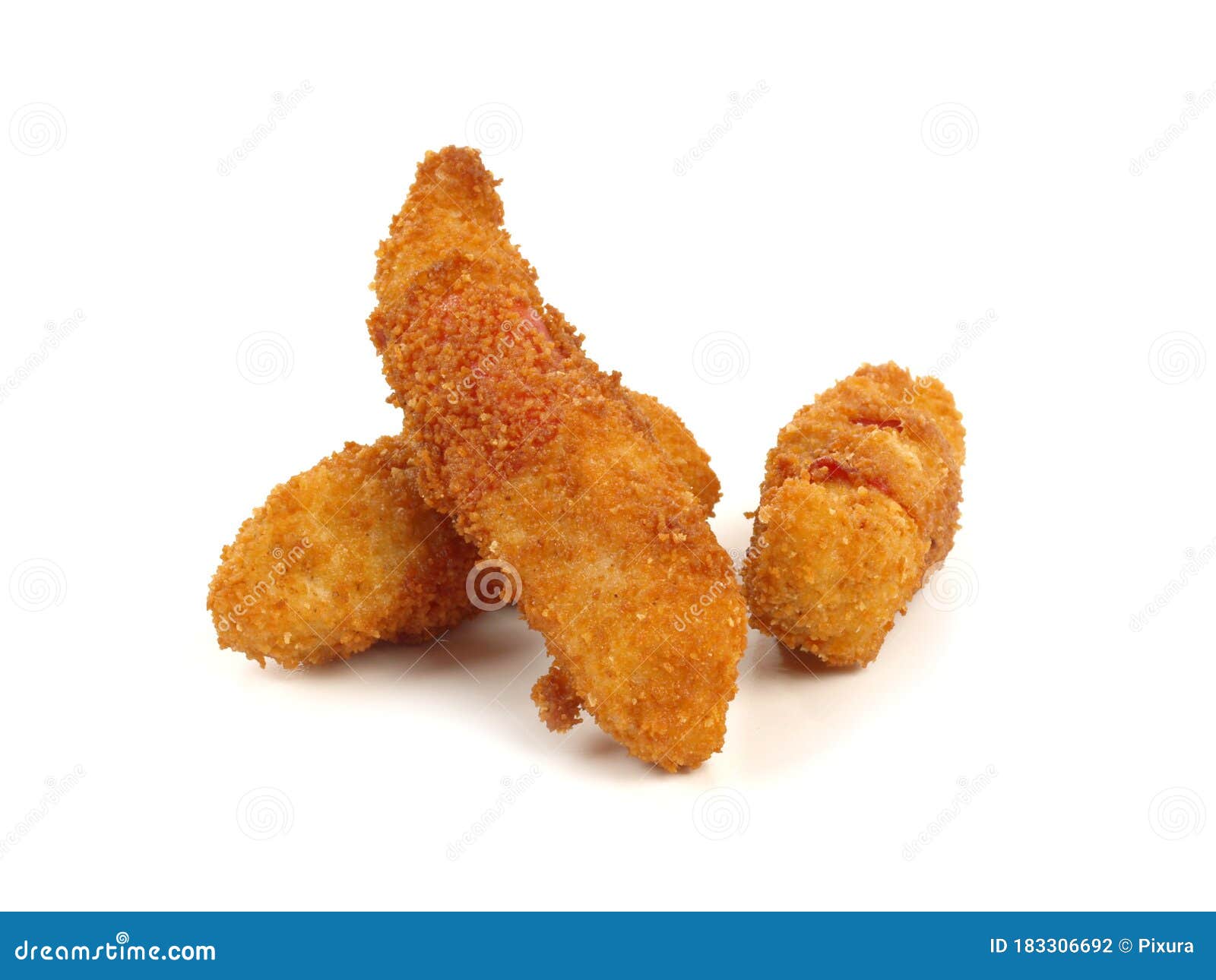 Breaded Chicken Sticks with Bacon on White Background Stock Photo ...
