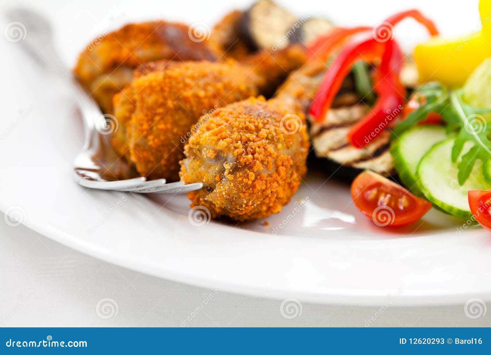 Breaded Chicken with Vegetables Stock Image - Image of pepper, cutlery ...