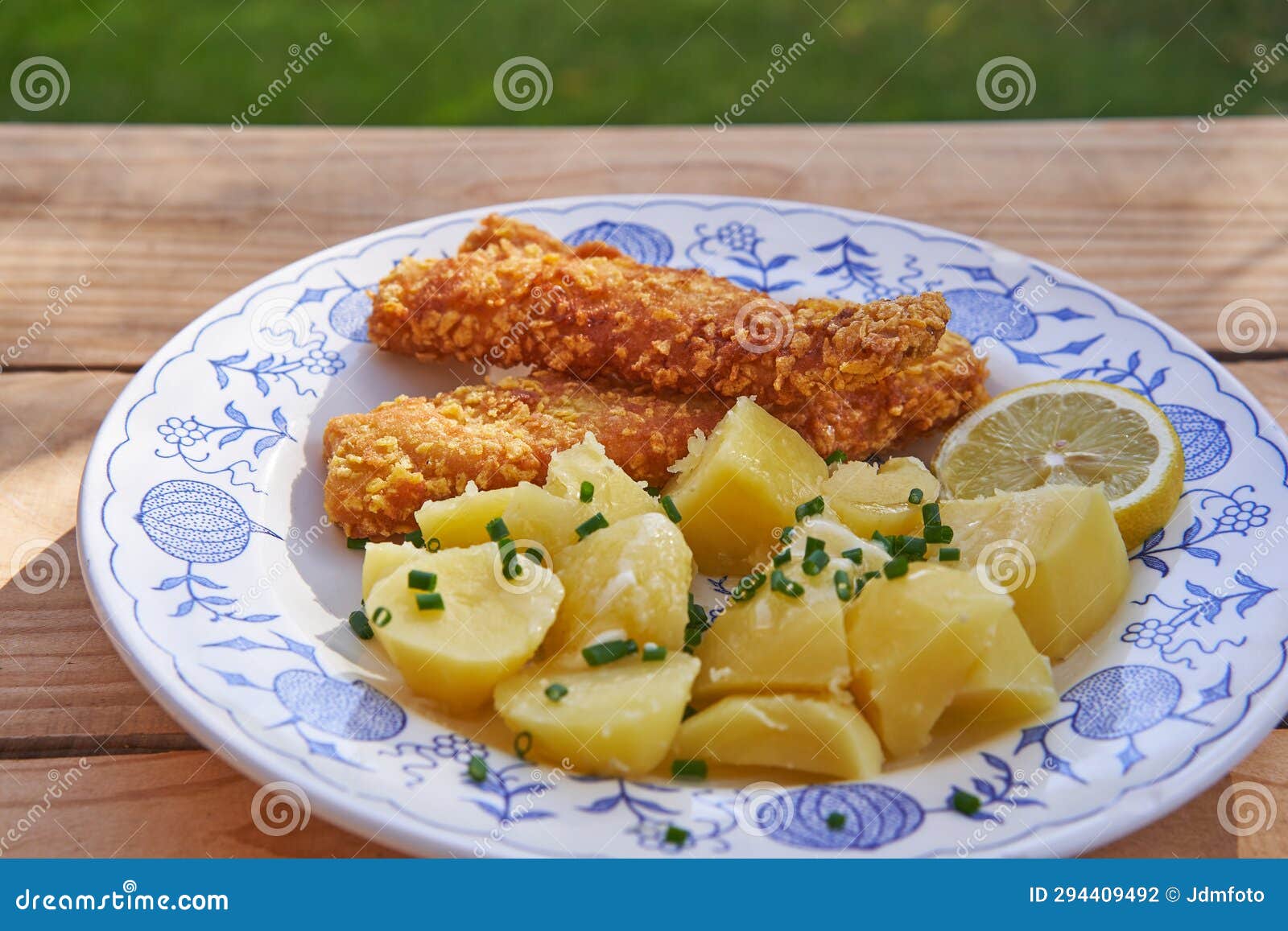 Breaded Cod Fish Fillet from Haddock Served with Potatoes. Stock Photo ...