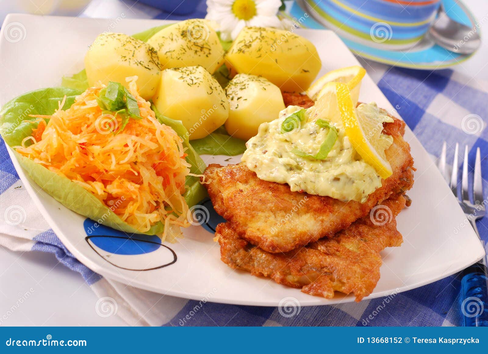 Breaded fish for dinner stock photo. Image of mayonnaise - 13668152