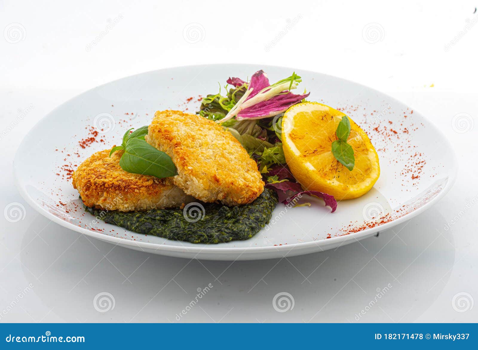 Breaded fish fillet stock photo. Image of lemon, fries - 182171478