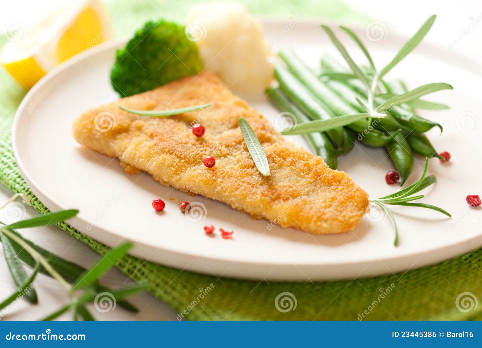 Breaded Fish Fillet with Vegetables Stock Photo - Image of french ...