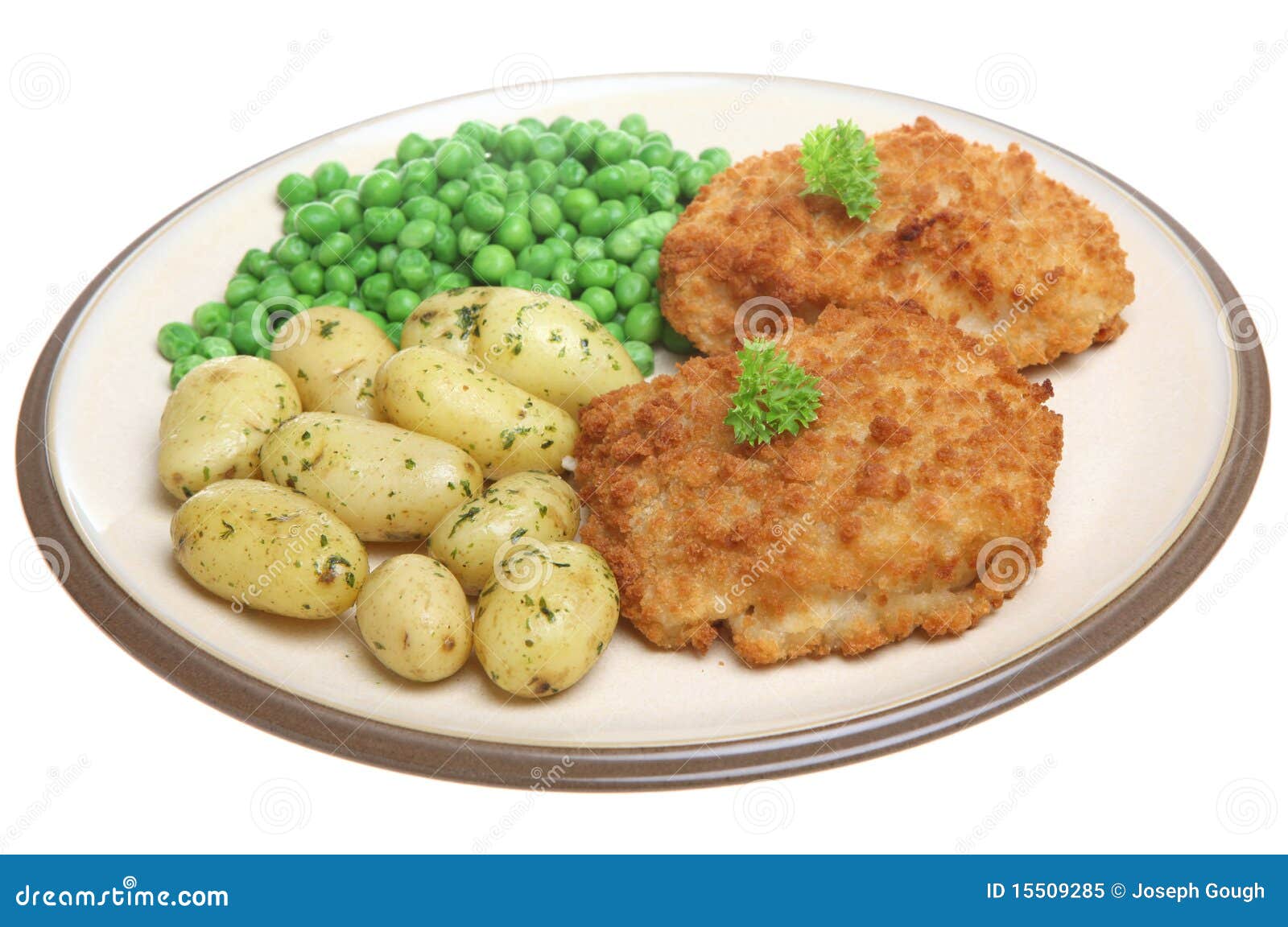 Breaded Fish Fillets with New Potatoes Stock Image - Image of beige ...