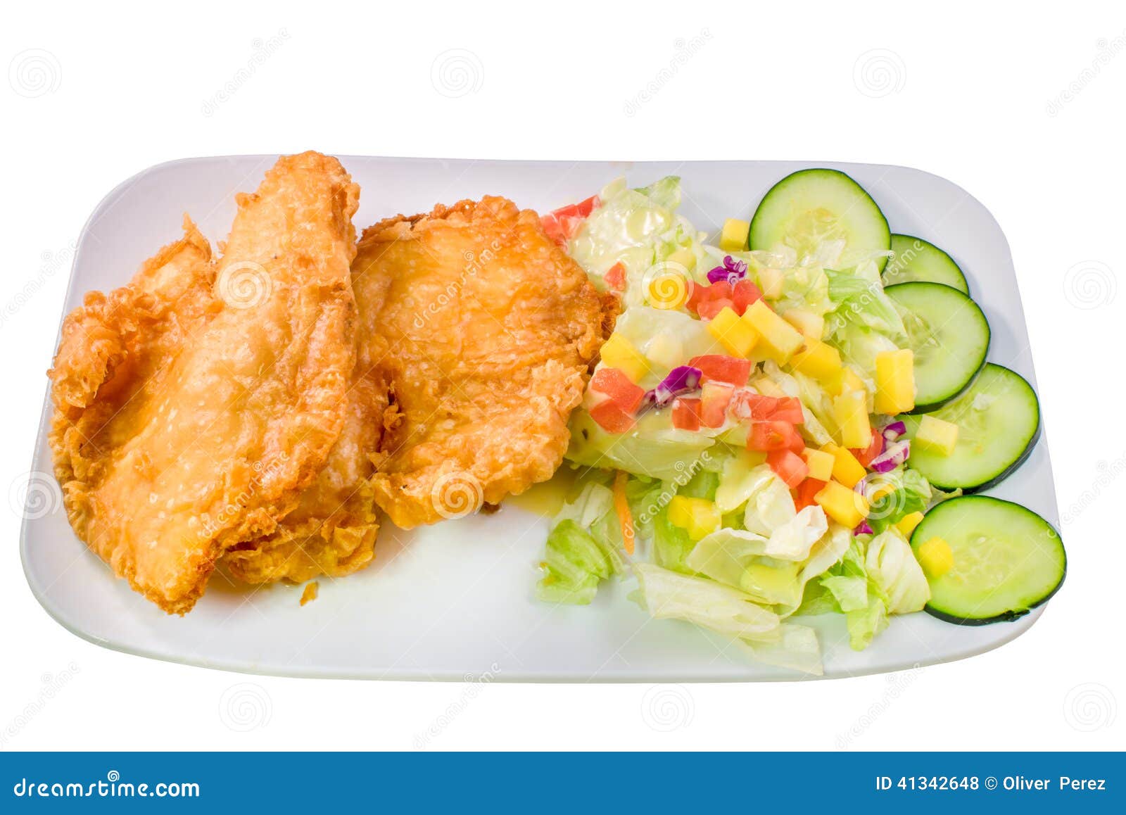 Breaded Fish with Green Salad Stock Photo - Image of mango, dish: 41342648