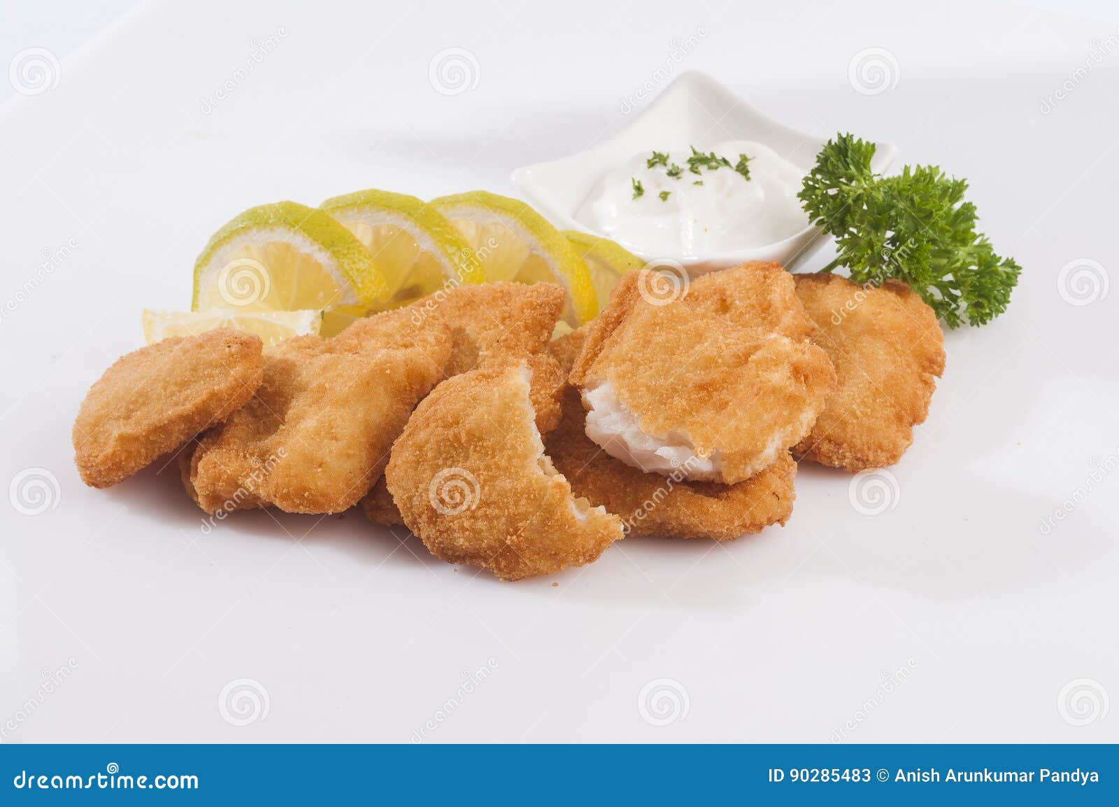 Breaded fish Nuggets stock image. Image of lettuce, background - 90285483