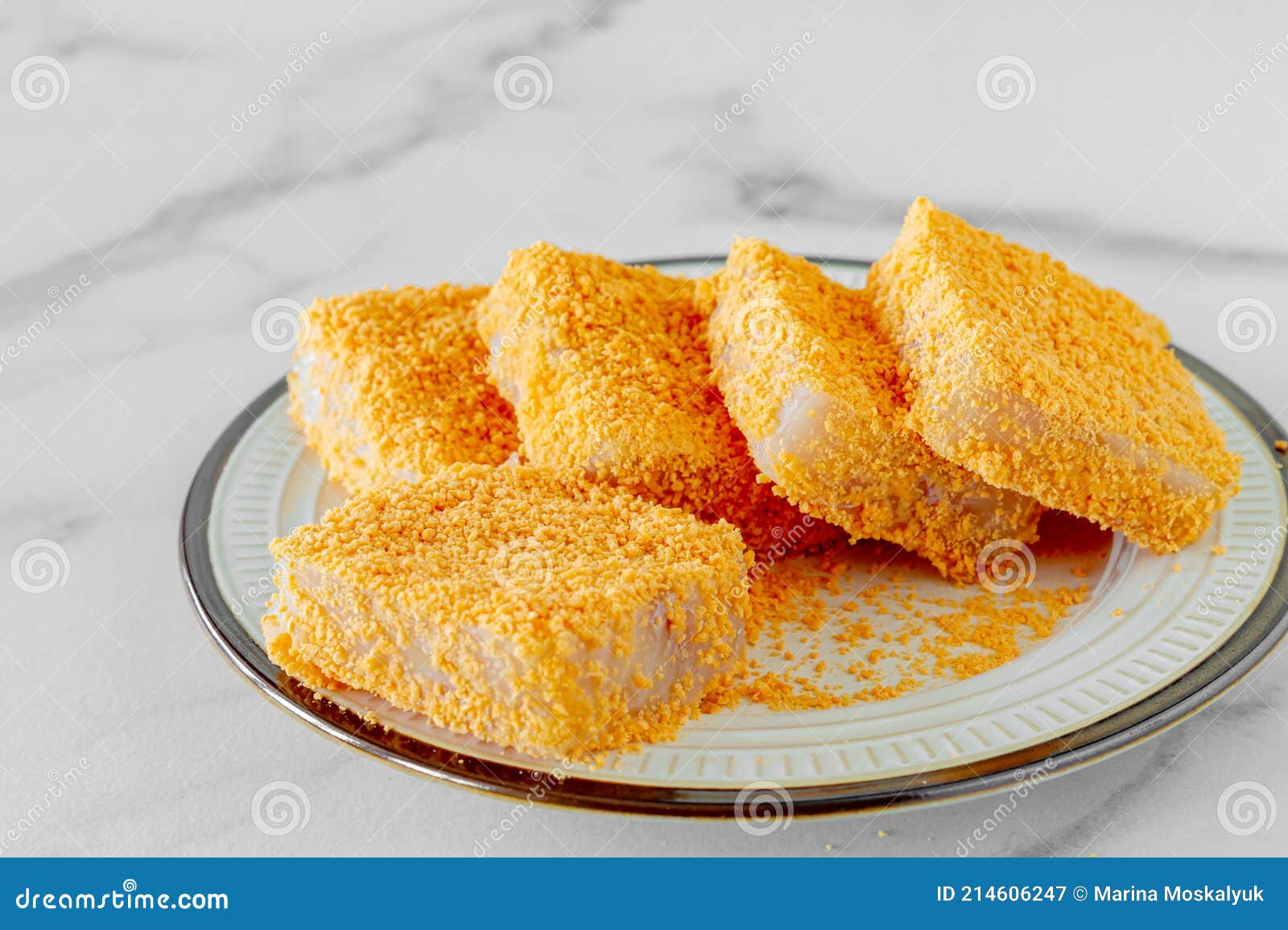 Breaded Fish Patties on a Plate Prepared To Cook Stock Image - Image of ...