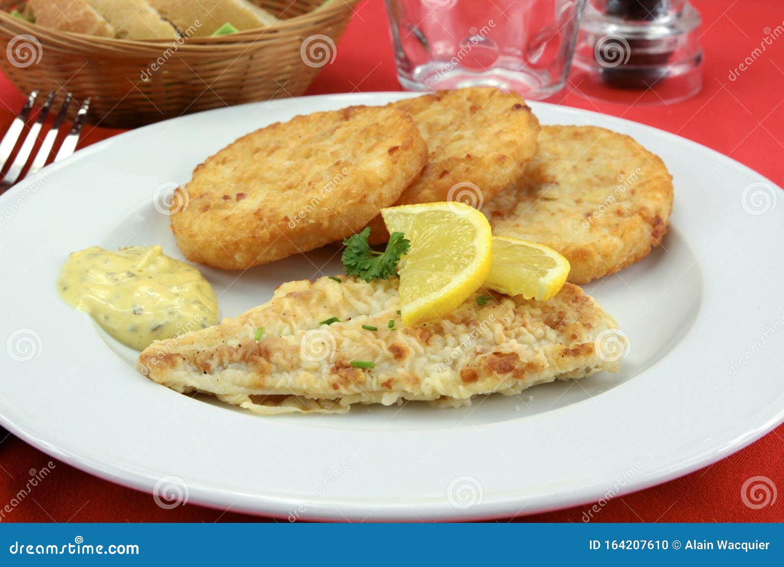 Breaded Fish and Potato Rosti Stock Photo - Image of meat, steak: 164207610