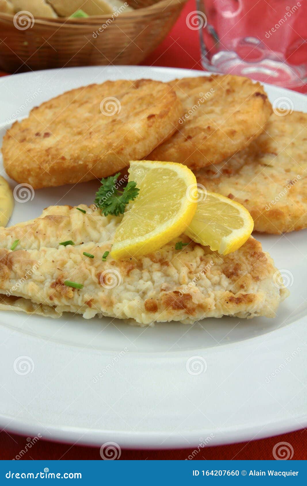 Breaded Fish and Potato Rosti Stock Photo - Image of chips, crispy ...