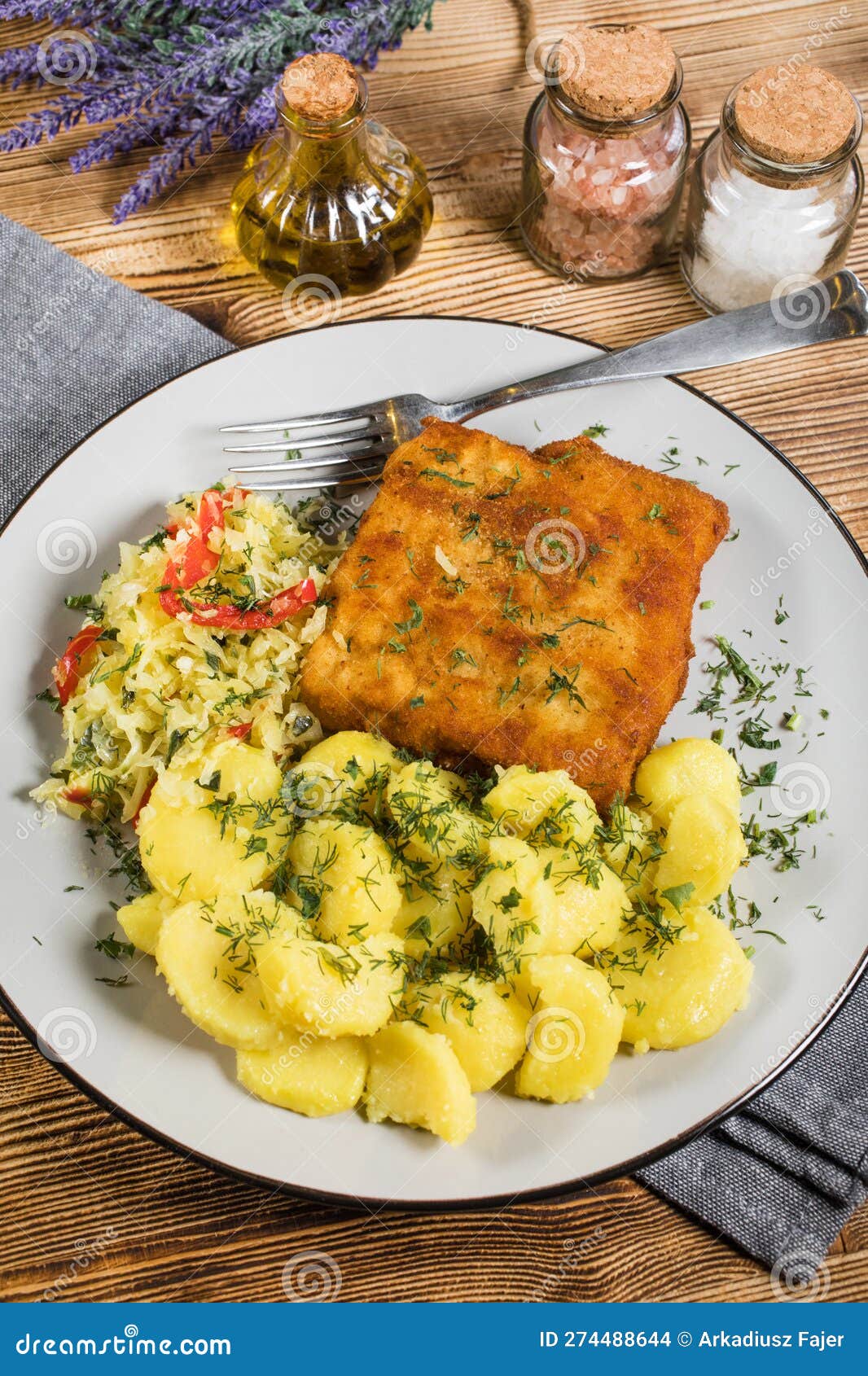 Breaded cod fillet stock photo. Image of potato, calorie - 274488644