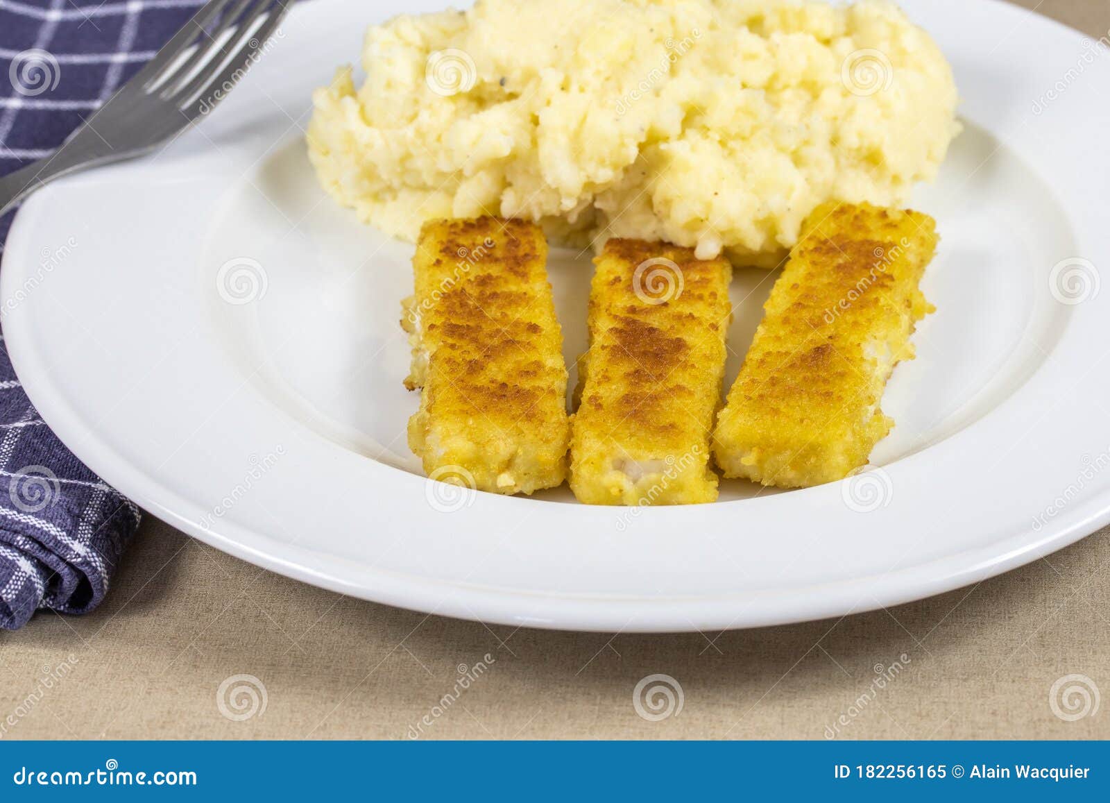 Breaded Fish Sticks and Mashed Potatoes Stock Image - Image of mashed ...