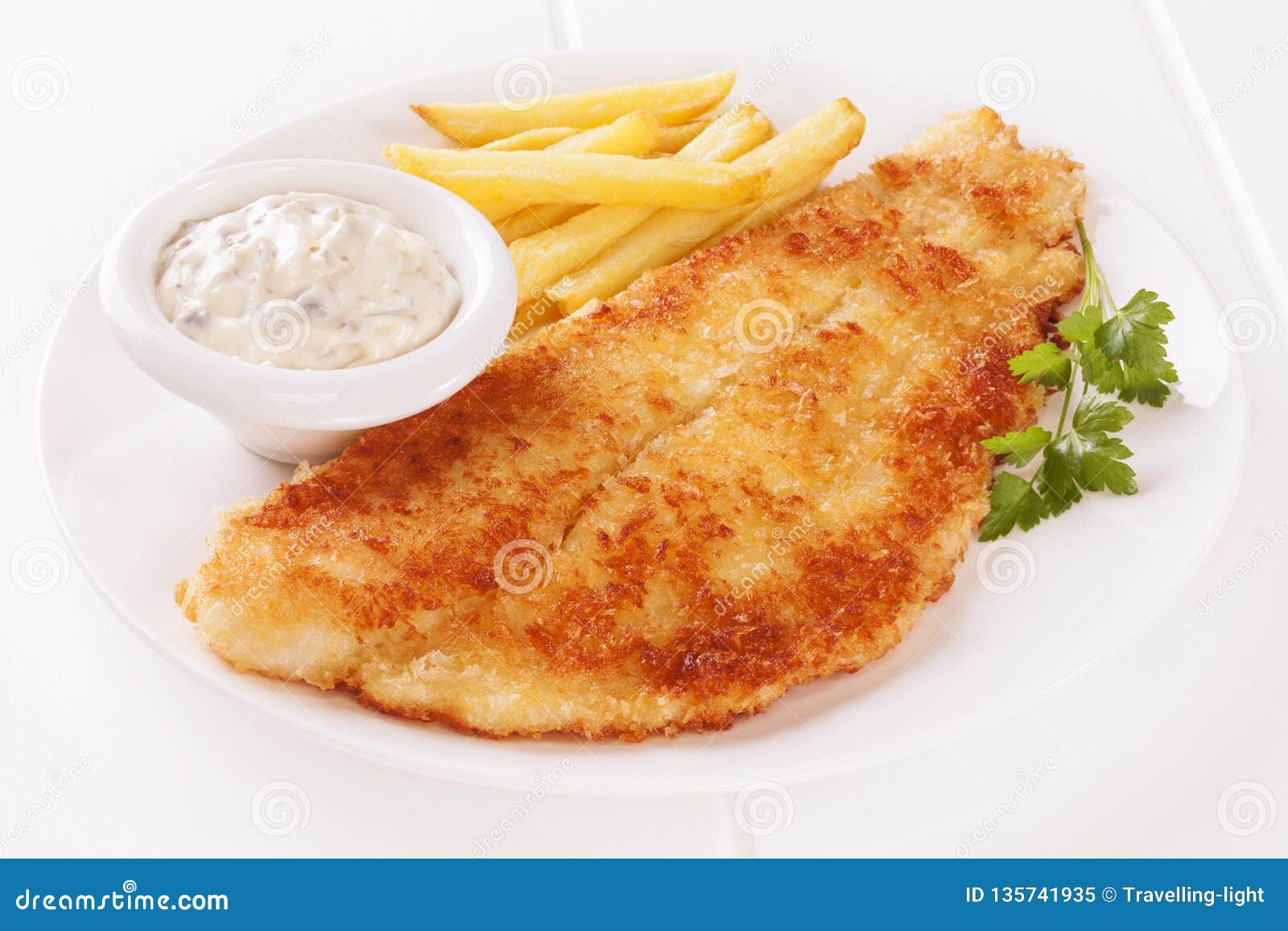 Breaded Fish on White stock image. Image of diet, fattening - 135741935