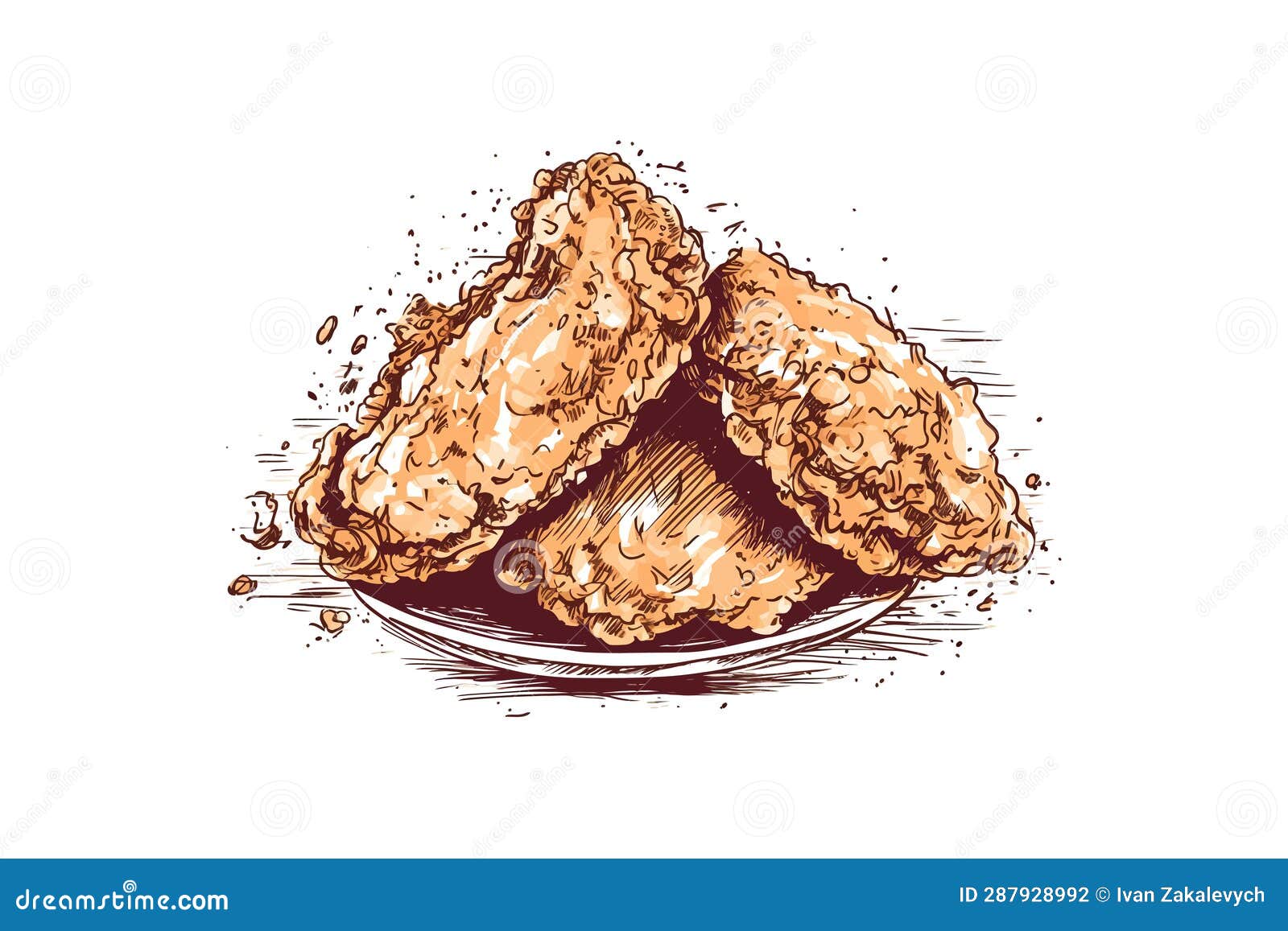 Breaded Fried Chicken Sketch Hand Drawn Food. Vector Illustration ...