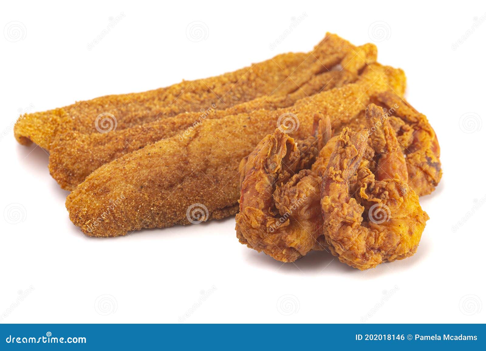 Breaded and Fried Fish Fillets and Shrimp on a White Background Stock ... Breaded and Fried Fish Fillets and Shrimp on a White Background Stock ...