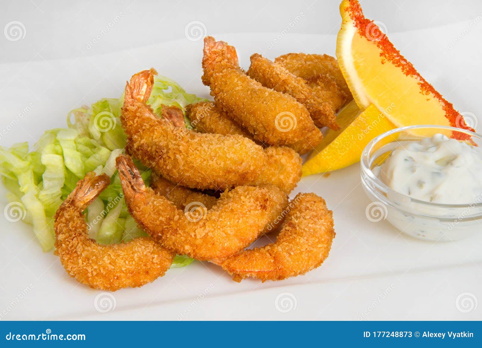Breaded King Prawns with Thinly Sliced Fresh Cabbage Stock Image ...