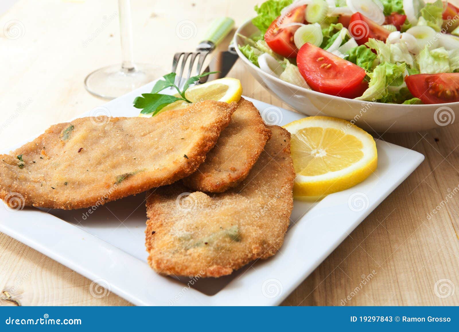 Breaded meat stock image. Image of beefsteak, salad, beef - 19297843