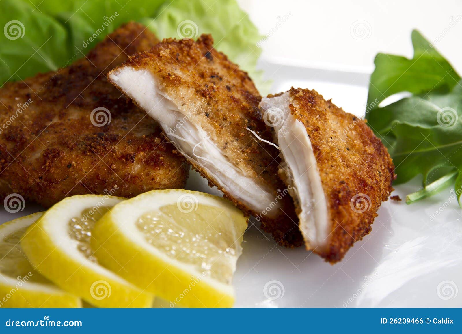 Breaded meat with lemon stock photo. Image of celery - 26209466