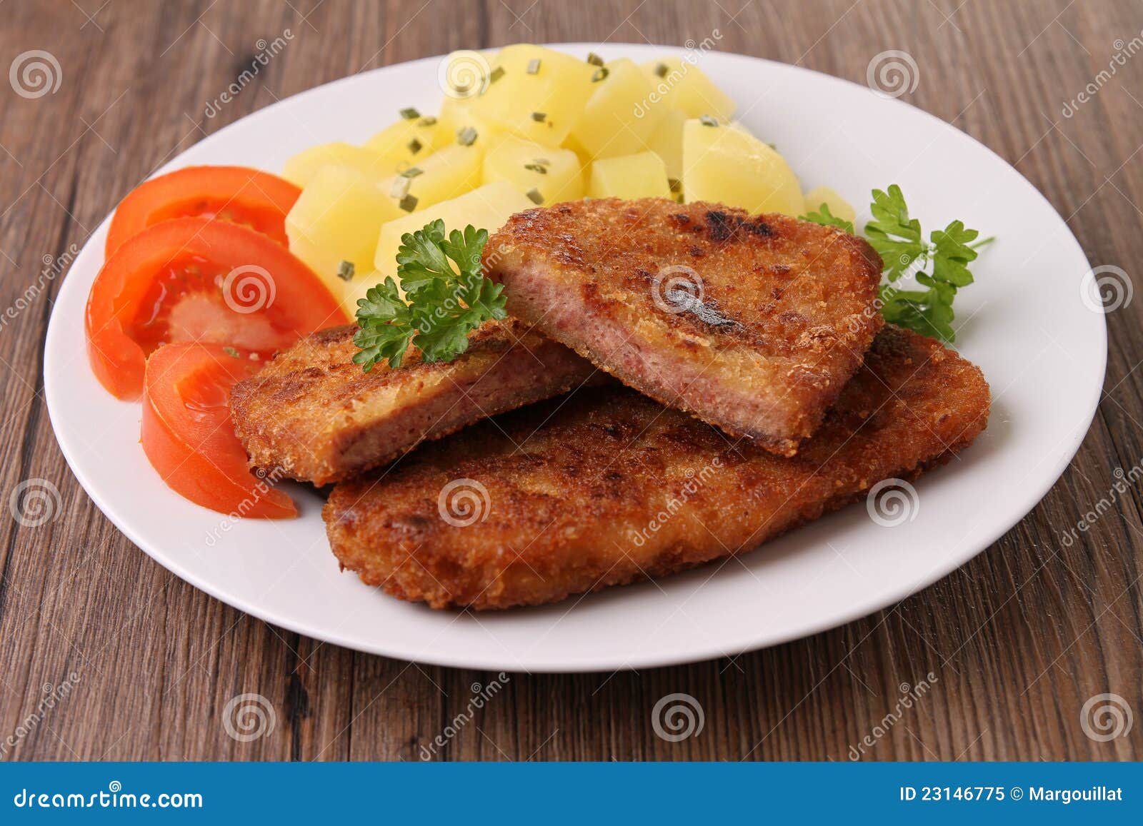 Breaded meat and vegetable stock image. Image of food - 23146775