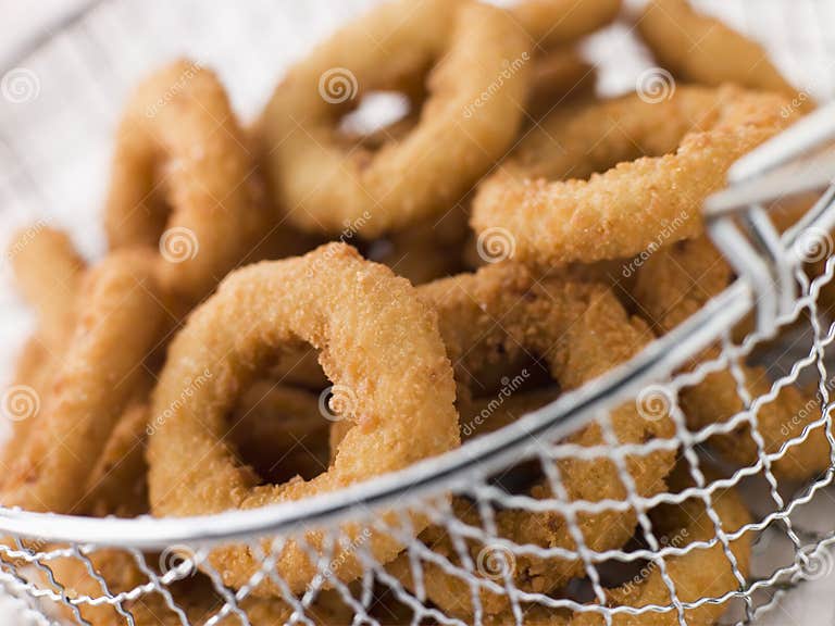 Breaded Onion Rings in a Basket Stock Photo - Image of people, cooking ...