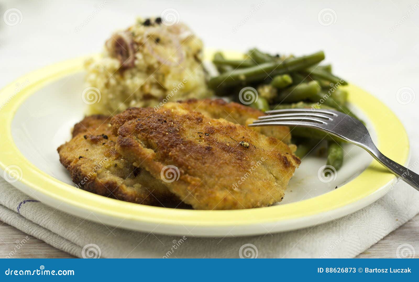 Breaded Pork Chop with Beans Stock Image - Image of coat, plate: 88626873
